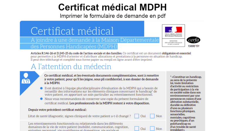 Certificat médical MDPH - A faire remplir par votre médecin traitant
