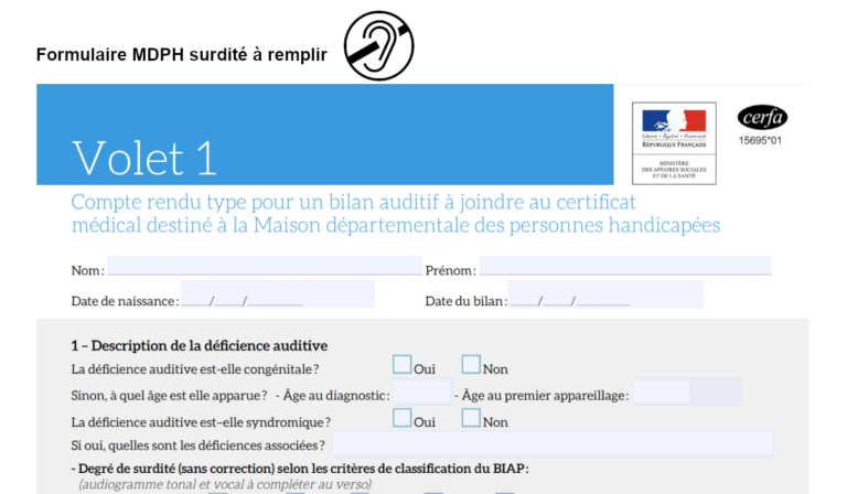 Formulaire MDPH surdité - Cerfa 15695*01 Volet 1