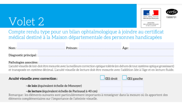 Certificat médical ophtalmologique MDPH - Bilan visuel obligatoire